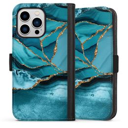 DeinDesign iPhone 13 Pro Handy Klapph&uuml;lle Handyh&uuml;lle aus Kunst Leder schwarz Flip Case Marble Gemstone Glitzer Sideflip mit Lasche
