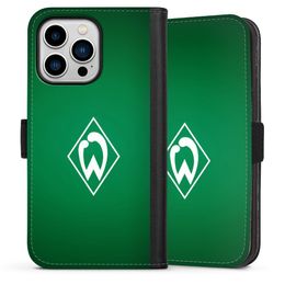 DeinDesign iPhone 13 Pro Handy Klapph&uuml;lle Handyh&uuml;lle aus Kunst Leder schwarz Flip Case Merchandise Sv Werder Bremen Logo Sideflip mit Lasche