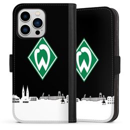 DeinDesign iPhone 13 Pro Handy Klapph&uuml;lle Handyh&uuml;lle aus Kunst Leder schwarz Flip Case Skyline Sv Werder Bremen Official Licensed Product Sideflip mit Lasche