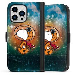 DeinDesign iPhone 13 Pro Handy Klapph&uuml;lle Handyh&uuml;lle aus Kunst Leder schwarz Flip Case Official Licensed Product Snoopy Astronaut Sideflip mit Lasche