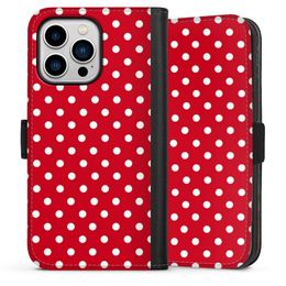 DeinDesign iPhone 13 Pro Handy Klapph&uuml;lle Handyh&uuml;lle aus Kunst Leder schwarz Flip Case Points Polka Dots Retro Sideflip mit Lasche