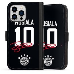 DeinDesign iPhone 13 Pro Handy Klapph&uuml;lle Handyh&uuml;lle aus Kunst Leder schwarz Flip Case Jamal Musiala Fcb Fc Bayern M&uuml;nchen Sideflip mit Lasche