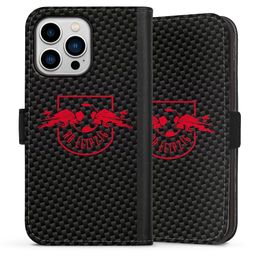 DeinDesign iPhone 13 Pro Handy Klapph&uuml;lle Handyh&uuml;lle aus Kunst Leder schwarz Flip Case Rb Leipzig Official Licensed Product Carbon Sideflip mit Lasche
