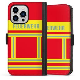 DeinDesign iPhone 13 Pro Handy Klapph&uuml;lle Handyh&uuml;lle aus Kunst Leder schwarz Flip Case Fire Fighters Life Saver Fire Fighter Sideflip mit Lasche