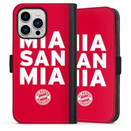 DeinDesign iPhone 13 Pro Handy Klapph&uuml;lle Handyh&uuml;lle aus Kunst Leder schwarz Flip Case Fcb Mia San Mia Fc Bayern M&uuml;nchen Sideflip mit Lasche