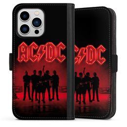 DeinDesign iPhone 13 Pro Handy Klapph&uuml;lle Handyh&uuml;lle aus Kunst Leder schwarz Flip Case Acdc Band Official Licensed Product Sideflip mit Lasche