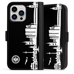 DeinDesign iPhone 13 Pro Handy Klapph&uuml;lle Handyh&uuml;lle aus Kunst Leder schwarz Flip Case Eintracht Frankfurt Sge Skyline Sideflip mit Lasche
