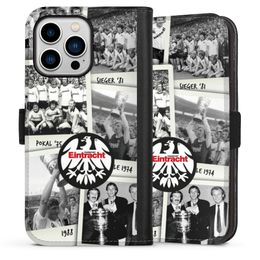 DeinDesign iPhone 13 Pro Handy Klapph&uuml;lle Handyh&uuml;lle aus Kunst Leder schwarz Flip Case Retro Official Licensed Product Eintracht Frankfurt Sideflip mit Lasche
