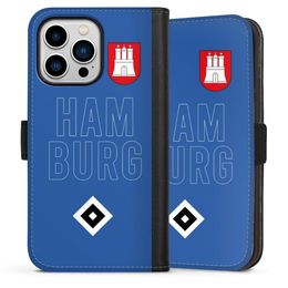 DeinDesign iPhone 13 Pro Handy Klapph&uuml;lle Handyh&uuml;lle aus Kunst Leder schwarz Flip Case Official Licensed Product Hamburg Hamburger Sv Sideflip mit Lasche