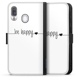 DeinDesign Galaxy A40 Handy Klapph&uuml;lle Handyh&uuml;lle aus Kunst Leder schwarz Flip Case Statement Sayings Happiness Sideflip mit Lasche