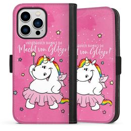 DeinDesign iPhone 13 Pro Handy Klapph&uuml;lle Handyh&uuml;lle aus Kunst Leder schwarz Flip Case Pummeleinhorn Official Licensed Product Pummel & Friends Sideflip mit 