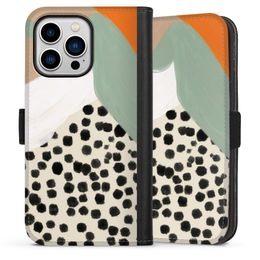 DeinDesign iPhone 13 Pro Handy Klapph&uuml;lle Handyh&uuml;lle aus Kunst Leder schwarz Flip Case Abstract Boho Kunst Sideflip mit Lasche