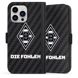 DeinDesign iPhone 13 Pro Handy Klapph&uuml;lle Handyh&uuml;lle aus Kunst Leder schwarz Flip Case Borussia M&ouml;nchengladbach Carbon Gladbach Sideflip mit Lasche