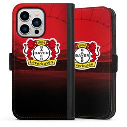 DeinDesign iPhone 13 Pro Handy Klapph&uuml;lle Handyh&uuml;lle aus Kunst Leder schwarz Flip Case Bayer 04 Leverkusen Official Licensed Product Stadium Sideflip mit Lasche