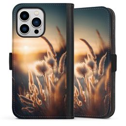 DeinDesign iPhone 13 Pro Handy Klapph&uuml;lle Handyh&uuml;lle aus Kunst Leder schwarz Flip Case Sun Pampasgras Nature Sideflip mit Lasche