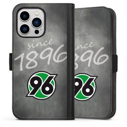 DeinDesign iPhone 13 Pro Handy Klapph&uuml;lle Handyh&uuml;lle aus Kunst Leder schwarz Flip Case Hannover 96 H96 Official Licensed Product Sideflip mit Lasche