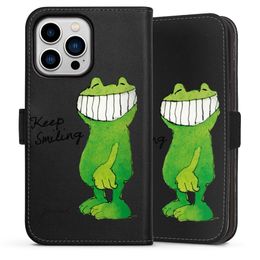 DeinDesign iPhone 13 Pro Handy Klapph&uuml;lle Handyh&uuml;lle aus Kunst Leder schwarz Flip Case Janosch Frog Motivation Sideflip mit Lasche