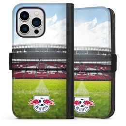 DeinDesign iPhone 13 Pro Handy Klapph&uuml;lle Handyh&uuml;lle aus Kunst Leder schwarz Flip Case Stadium Rb Leipzig Official Licensed Product Sideflip mit Lasche