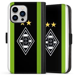 DeinDesign iPhone 13 Pro Handy Klapph&uuml;lle Handyh&uuml;lle aus Kunst Leder schwarz Flip Case Logo Gladbach Borussia M&ouml;nchengladbach Sideflip mit Lasche
