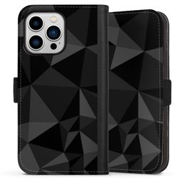DeinDesign iPhone 13 Pro Handy Klapph&uuml;lle Handyh&uuml;lle aus Kunst Leder schwarz Flip Case Abstract Muster Geometric Sideflip mit Lasche