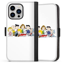 DeinDesign iPhone 13 Pro Handy Klapph&uuml;lle Handyh&uuml;lle aus Kunst Leder schwarz Flip Case Peanuts Kindheit Merchandise Sideflip mit Lasche