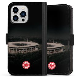 DeinDesign iPhone 13 Pro Handy Klapph&uuml;lle Handyh&uuml;lle aus Kunst Leder schwarz Flip Case Stadium Official Licensed Product Eintracht Frankfurt Sideflip mit Lasche