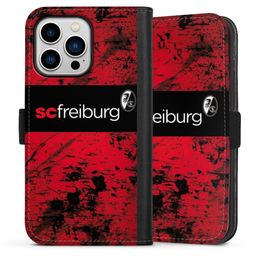 DeinDesign iPhone 13 Pro Handy Klapph&uuml;lle Handyh&uuml;lle aus Kunst Leder schwarz Flip Case Official Licensed Product Sc Freiburg Logo Sideflip mit Lasche