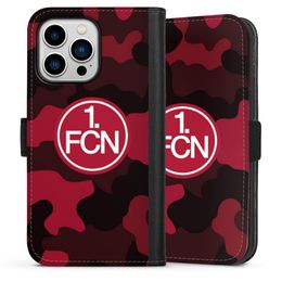 DeinDesign iPhone 13 Pro Handy Klapph&uuml;lle Handyh&uuml;lle aus Kunst Leder schwarz Flip Case Logo 1. Fcn 1. Fc N&uuml;rnberg Sideflip mit Lasche