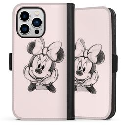 DeinDesign iPhone 13 Pro Handy Klapph&uuml;lle Handyh&uuml;lle aus Kunst Leder schwarz Flip Case Official Licensed Product Disney Minnie Mouse Sideflip mit Lasche