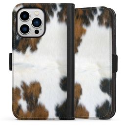 DeinDesign iPhone 13 Pro Handy Klapph&uuml;lle Handyh&uuml;lle aus Kunst Leder schwarz Flip Case Cow Fur Cow Skin Sideflip mit Lasche