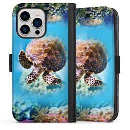 DeinDesign iPhone 13 Pro Handy Klapph&uuml;lle Handyh&uuml;lle aus Kunst Leder schwarz Flip Case Ocean Turtle Animals Sideflip mit Lasche