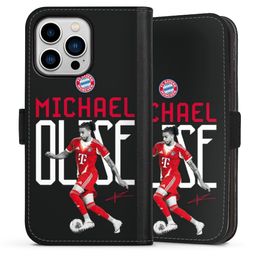 DeinDesign iPhone 13 Pro Handy Klapph&uuml;lle Handyh&uuml;lle aus Kunst Leder schwarz Flip Case Fc Bayern M&uuml;nchen Michael Olise Official Licensed Product Sideflip mit 