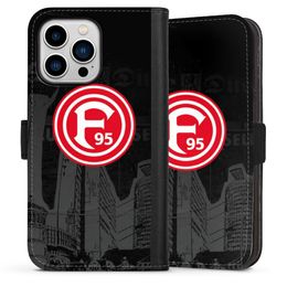 DeinDesign iPhone 13 Pro Handy Klapph&uuml;lle Handyh&uuml;lle aus Kunst Leder schwarz Flip Case Official Licensed Product Logo Fortuna D&uuml;sseldorf Sideflip mit Lasche