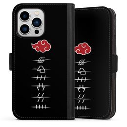 DeinDesign iPhone 13 Pro Handy Klapph&uuml;lle Handyh&uuml;lle aus Kunst Leder schwarz Flip Case Naruto Shippuden Official Licensed Product Akatsuki Sideflip mit Lasche