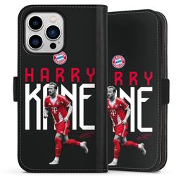 DeinDesign iPhone 13 Pro Handy Klapph&uuml;lle Handyh&uuml;lle aus Kunst Leder schwarz Flip Case Fc Bayern M&uuml;nchen Official Licensed Product Harry Kane Sideflip mit Lasche