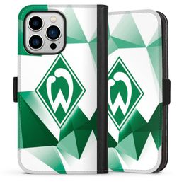 DeinDesign iPhone 13 Pro Handy Klapph&uuml;lle Handyh&uuml;lle aus Kunst Leder schwarz Flip Case Tarnmuster Sv Werder Bremen Official Licensed Product Sideflip mit Lasche