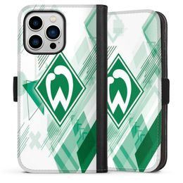 DeinDesign iPhone 13 Pro Handy Klapph&uuml;lle Handyh&uuml;lle aus Kunst Leder schwarz Flip Case Official Licensed Product Sv Werder Bremen Muster Sideflip mit Lasche