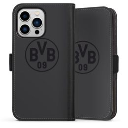 DeinDesign iPhone 13 Pro Handy Klapph&uuml;lle Handyh&uuml;lle aus Kunst Leder schwarz Flip Case Bvb Borussia Dortmund Logo Sideflip mit Lasche