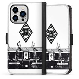 DeinDesign iPhone 13 Pro Handy Klapph&uuml;lle Handyh&uuml;lle aus Kunst Leder schwarz Flip Case Stadium Die Fohlen Borussia M&ouml;nchengladbach Sideflip mit Lasche