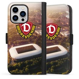 DeinDesign iPhone 13 Pro Handy Klapph&uuml;lle Handyh&uuml;lle aus Kunst Leder schwarz Flip Case Sgd Sg Dynamo Dresden Stadium Sideflip mit Lasche