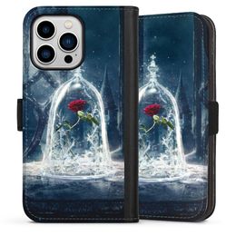 DeinDesign iPhone 13 Pro Handy Klapph&uuml;lle Handyh&uuml;lle aus Kunst Leder schwarz Flip Case Rose The Beauty And The Beast Disney Princess Sideflip mit Lasche