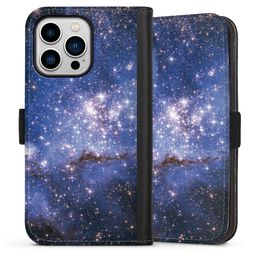 DeinDesign iPhone 13 Pro Handy Klapph&uuml;lle Handyh&uuml;lle aus Kunst Leder schwarz Flip Case Galaxy Weltall Weltraum Sideflip mit Lasche