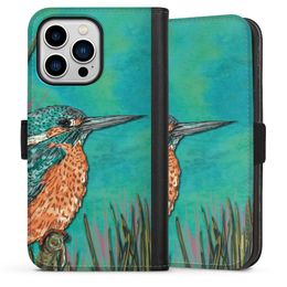 DeinDesign iPhone 13 Pro Handy Klapph&uuml;lle Handyh&uuml;lle aus Kunst Leder schwarz Flip Case Painting Bird Animals Sideflip mit Lasche