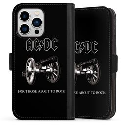 DeinDesign iPhone 13 Pro Handy Klapph&uuml;lle Handyh&uuml;lle aus Kunst Leder schwarz Flip Case Music Acdc Merchandise Sideflip mit Lasche