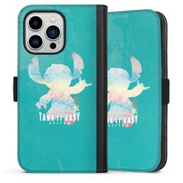 DeinDesign iPhone 13 Pro Handy Klapph&uuml;lle Handyh&uuml;lle aus Kunst Leder schwarz Flip Case Lilo & Stitch Official Licensed Product Disney Sideflip mit Lasche