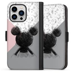 DeinDesign iPhone 13 Pro Handy Klapph&uuml;lle Handyh&uuml;lle aus Kunst Leder schwarz Flip Case Marble Disney Mickey Mouse Sideflip mit Lasche