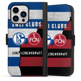 DeinDesign iPhone 13 Pro Handy Klapph&uuml;lle Handyh&uuml;lle aus Kunst Leder schwarz Flip Case Friendship 1. Fc N&uuml;rnberg Fc Schalke 04 Sideflip mit Lasche
