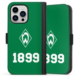 DeinDesign iPhone 13 Pro Handy Klapph&uuml;lle Handyh&uuml;lle aus Kunst Leder schwarz Flip Case Sv Werder Bremen Official Licensed Product Statement Sideflip mit Lasche