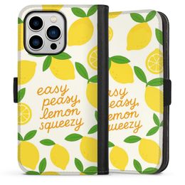 DeinDesign iPhone 13 Pro Handy Klapph&uuml;lle Handyh&uuml;lle aus Kunst Leder schwarz Flip Case Spruch Statement Lemon Sideflip mit Lasche