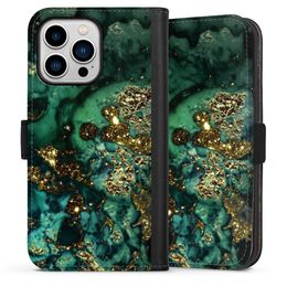 DeinDesign iPhone 13 Pro Handy Klapph&uuml;lle Handyh&uuml;lle aus Kunst Leder schwarz Flip Case Muster Glitzer Marble Sideflip mit Lasche